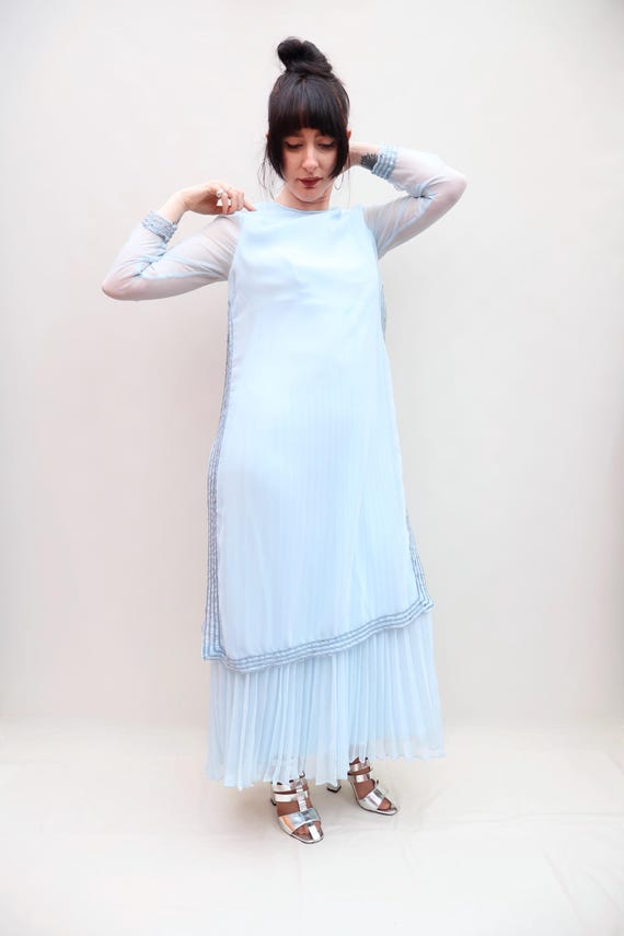 Vintage 1970s Jean Varon Maxi Dress: Sheer Pleated Pa… - Gem