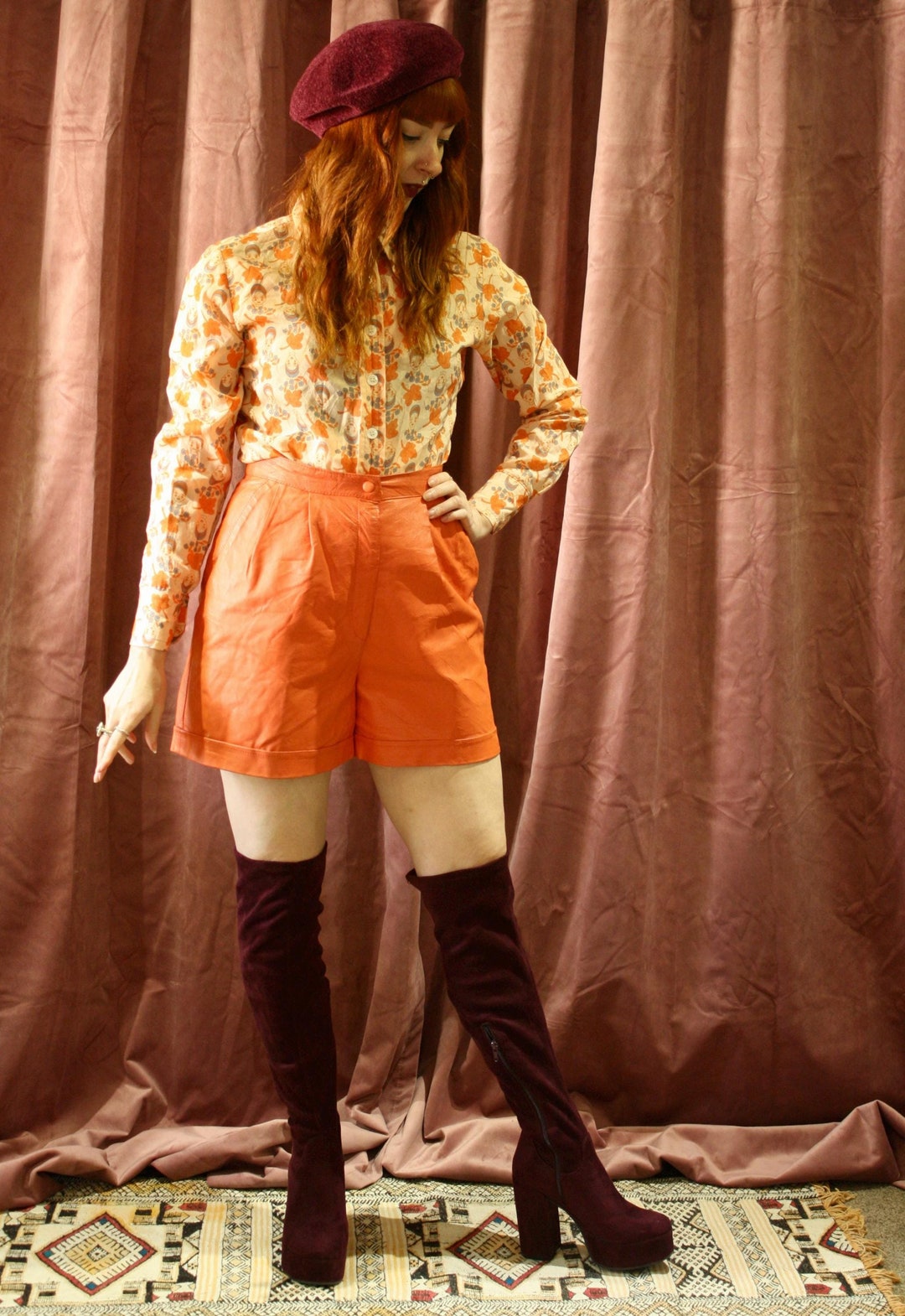 Vintage 80s Funky Orange Leather High Waisted Shorts. UK 10 - Etsy