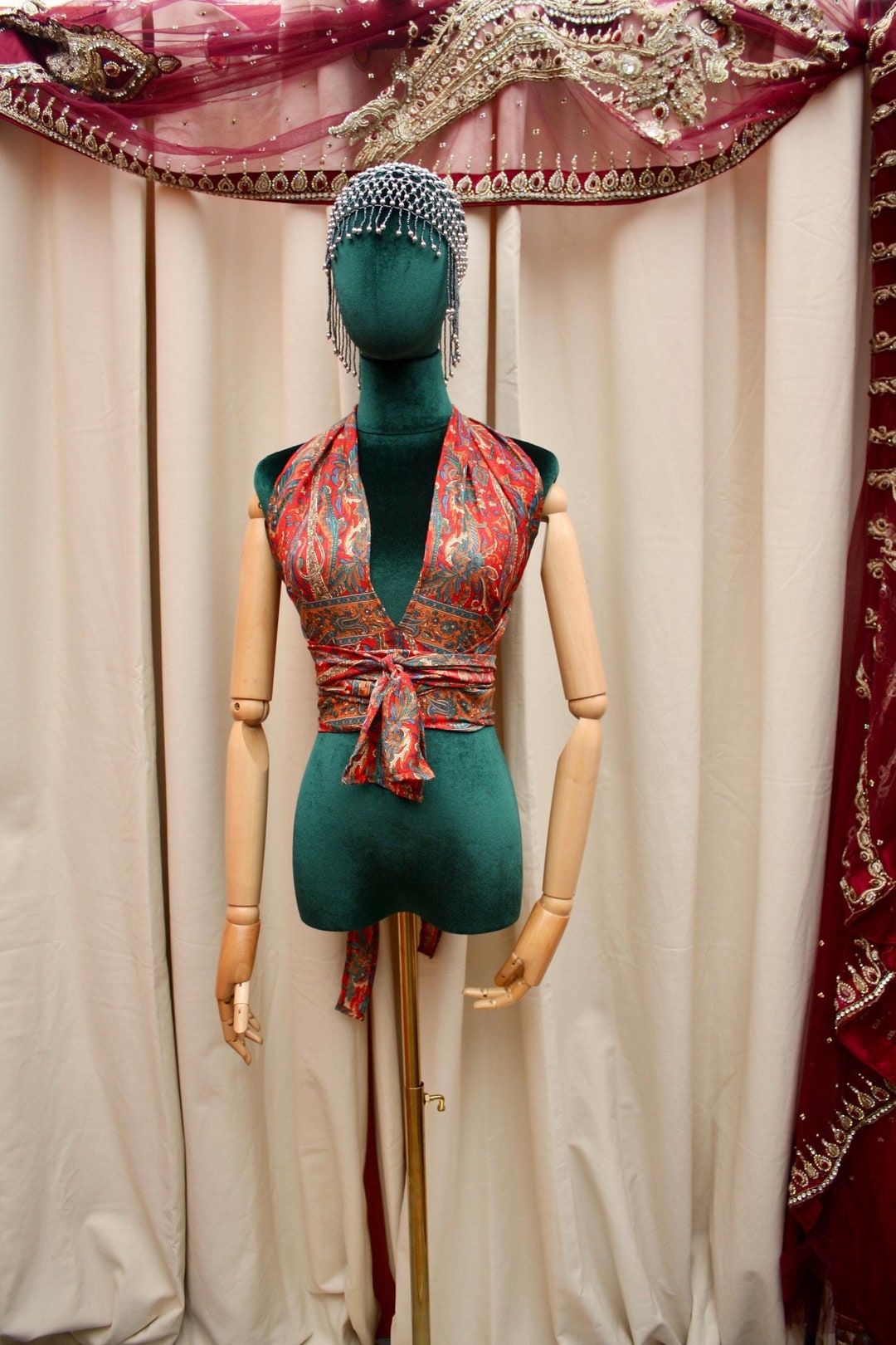 Boho Hippie 70s Silk Halter Neck Crop Top. Multiway Adjustable. Retro ...