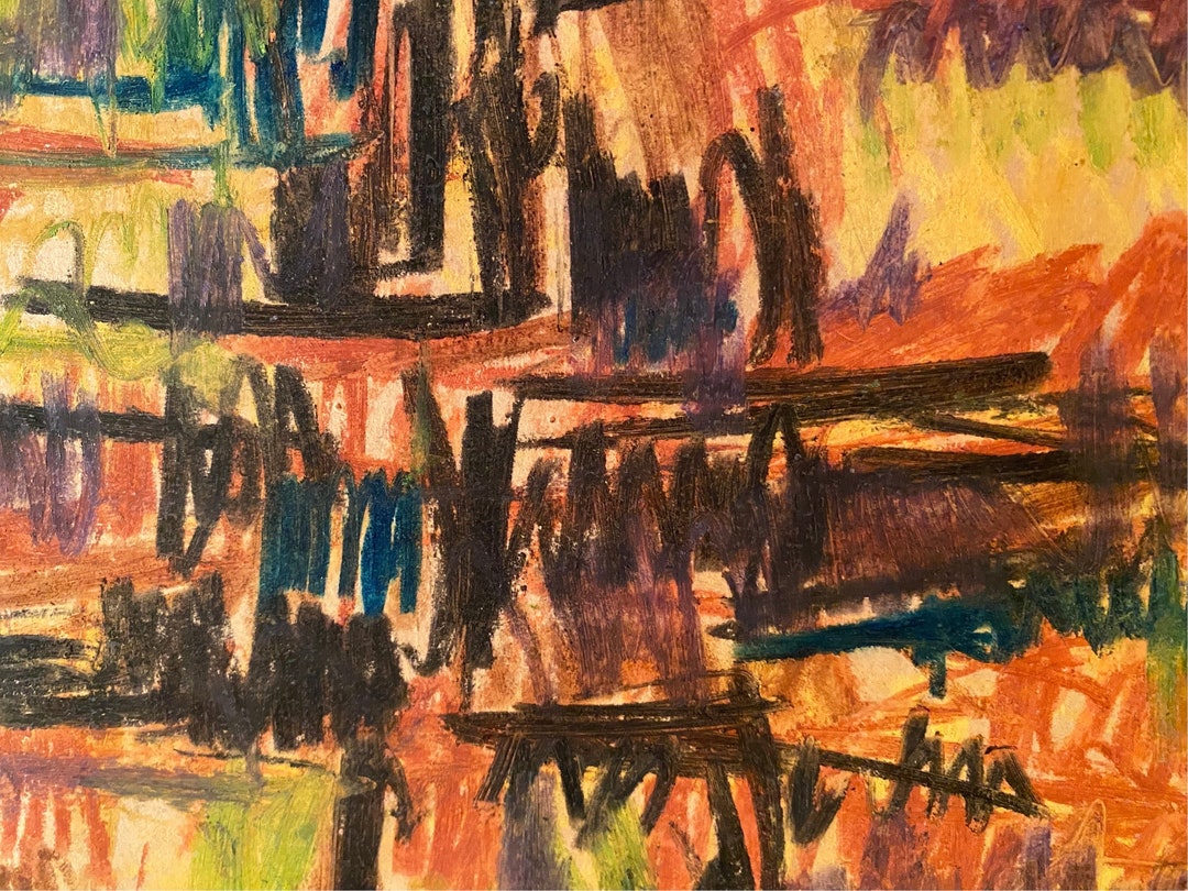 Harold Sims Conte Crayon Abstract on Paper Framed Original Artwork - Etsy