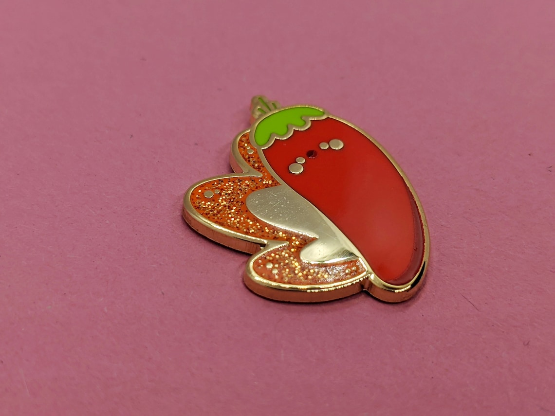 Cute Chilli Pin With Glitter Fire, Kawaii Hot and Spicy Glitter Badge ...