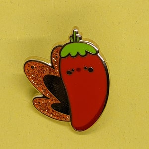 Cute Chilli Pin With Glitter Fire, Kawaii Hot and Spicy Glitter Badge ...
