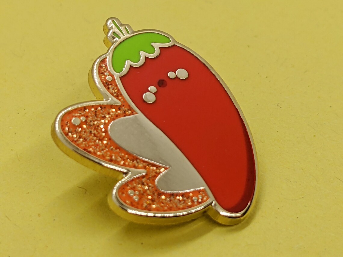 Cute Chilli Pin With Glitter Fire, Kawaii Hot and Spicy Glitter Badge ...