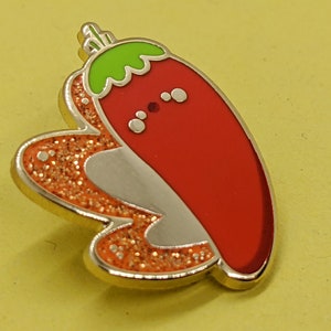 Cute Chilli Pin With Glitter Fire, Kawaii Hot and Spicy Glitter Badge ...