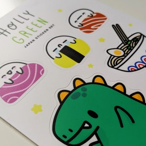 Japan Sticker Set - Cute Godzilla, Sushi, Ramen and Mochi Sticker Sheet ...