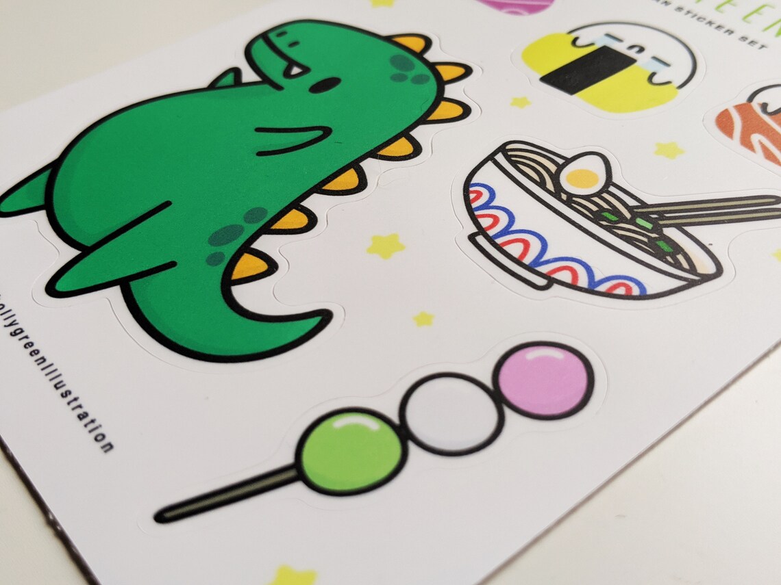Japan Sticker Set - Cute Godzilla, Sushi, Ramen and Mochi Sticker Sheet ...