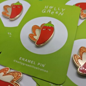 Cute Chilli Pin With Glitter Fire, Kawaii Hot and Spicy Glitter Badge ...
