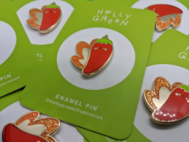 Cute Chilli Pin With Glitter Fire, Kawaii Hot and Spicy Glitter Badge ...