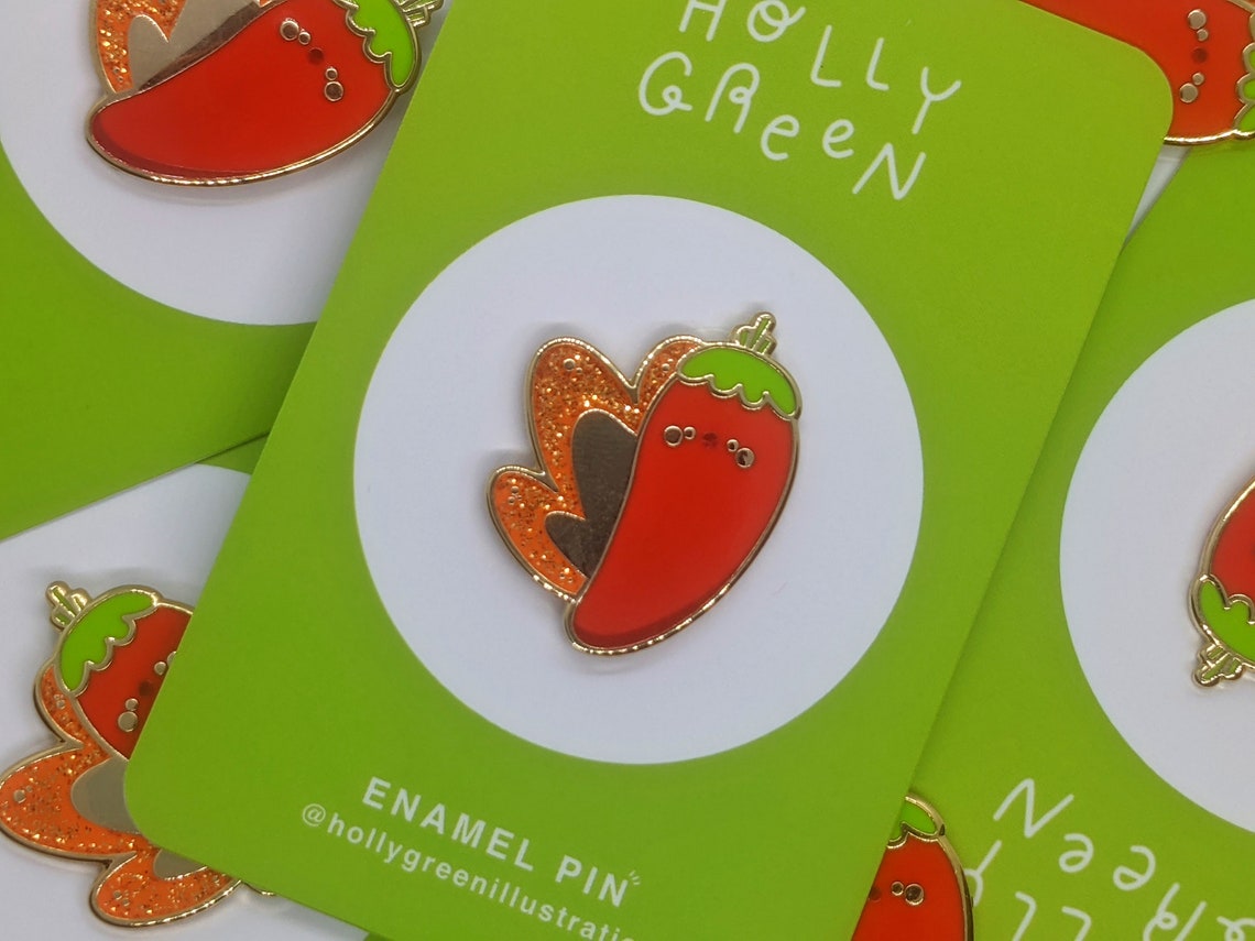 Cute Chilli Pin With Glitter Fire, Kawaii Hot and Spicy Glitter Badge ...