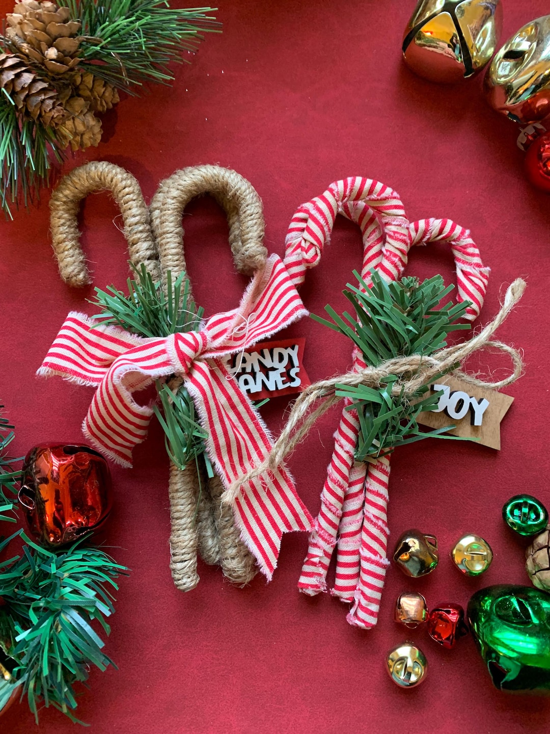 Fabric Wrapped Candy Cane, Jute Candy Cane, Farmhouse Christmas Decor ...