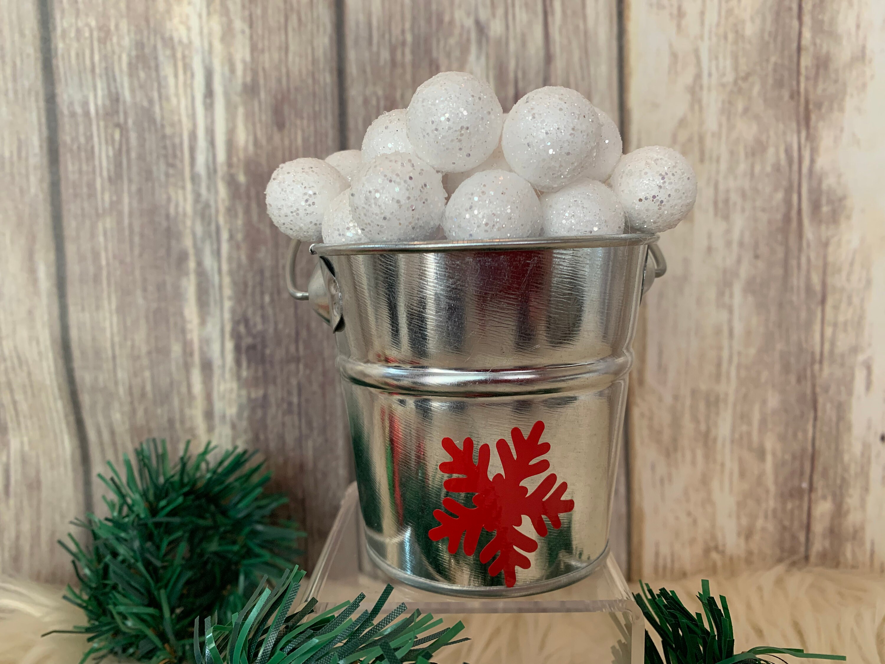Snowball Bucket Decor, Farmhouse Christmas, Winter Shelf Sitter ...