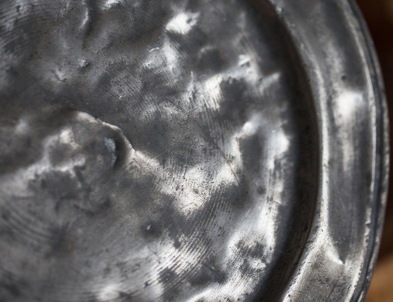 Antique Pewter Bowl and Plate Dinner Dish French Primitive Rustic Home ...