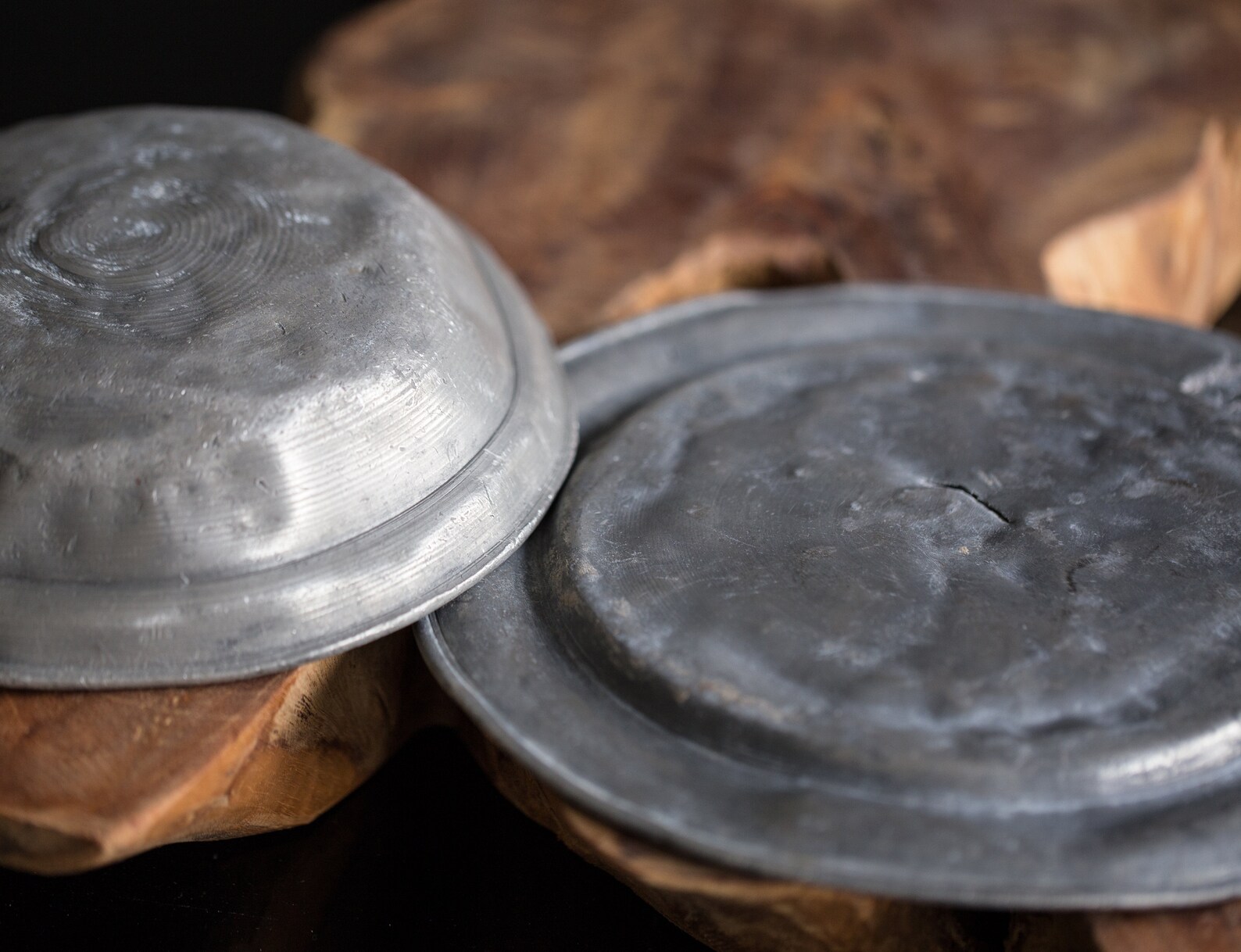 Antique Pewter Bowl and Plate Dinner Dish French Primitive Rustic Home ...