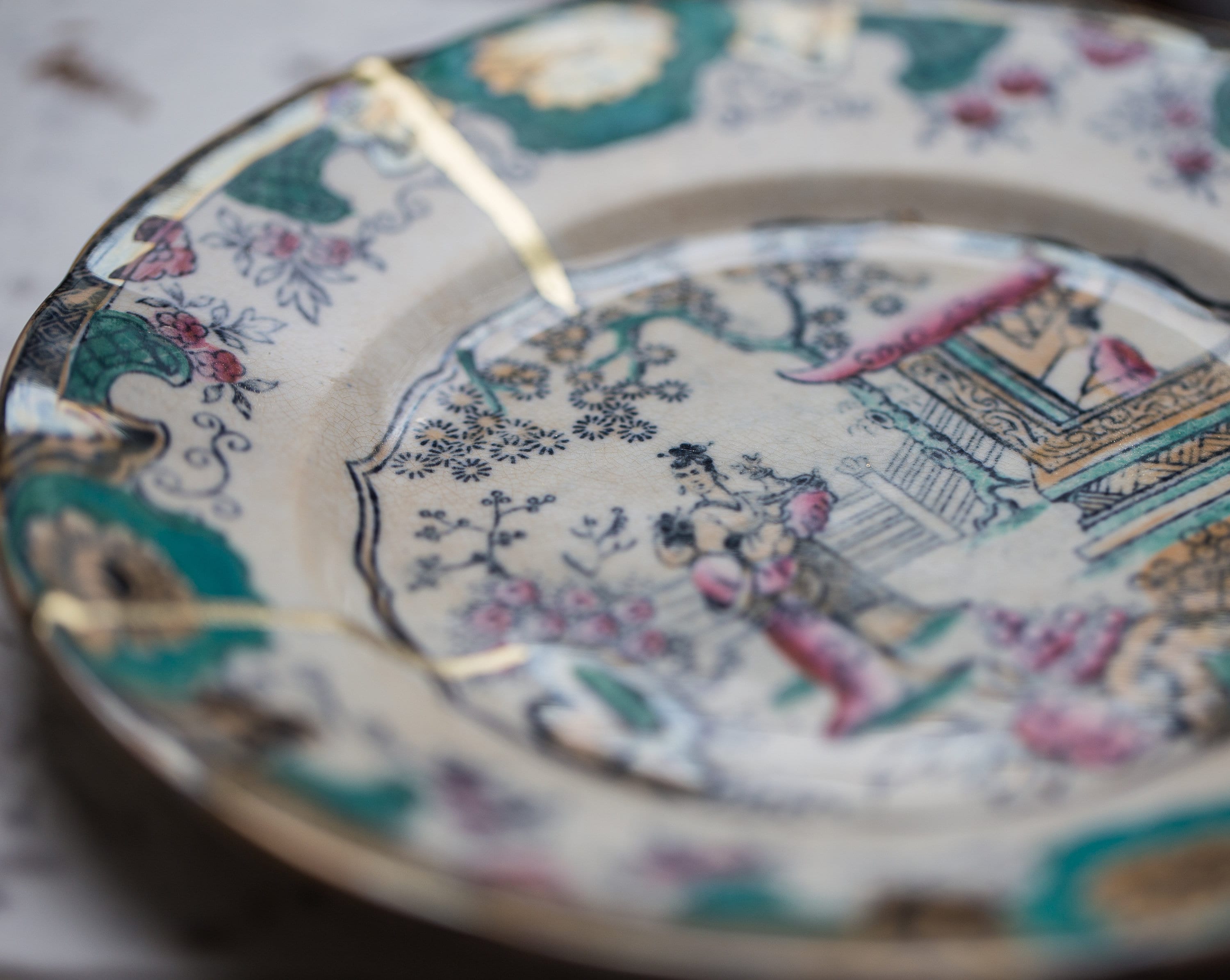 Kintsugi Antique Canton Japanese Decor Dessert Plate Gold - Etsy