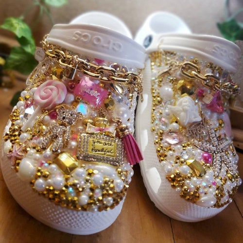 Adult-diamonds & Pearls-custom Embellished Crocs 100% - Etsy