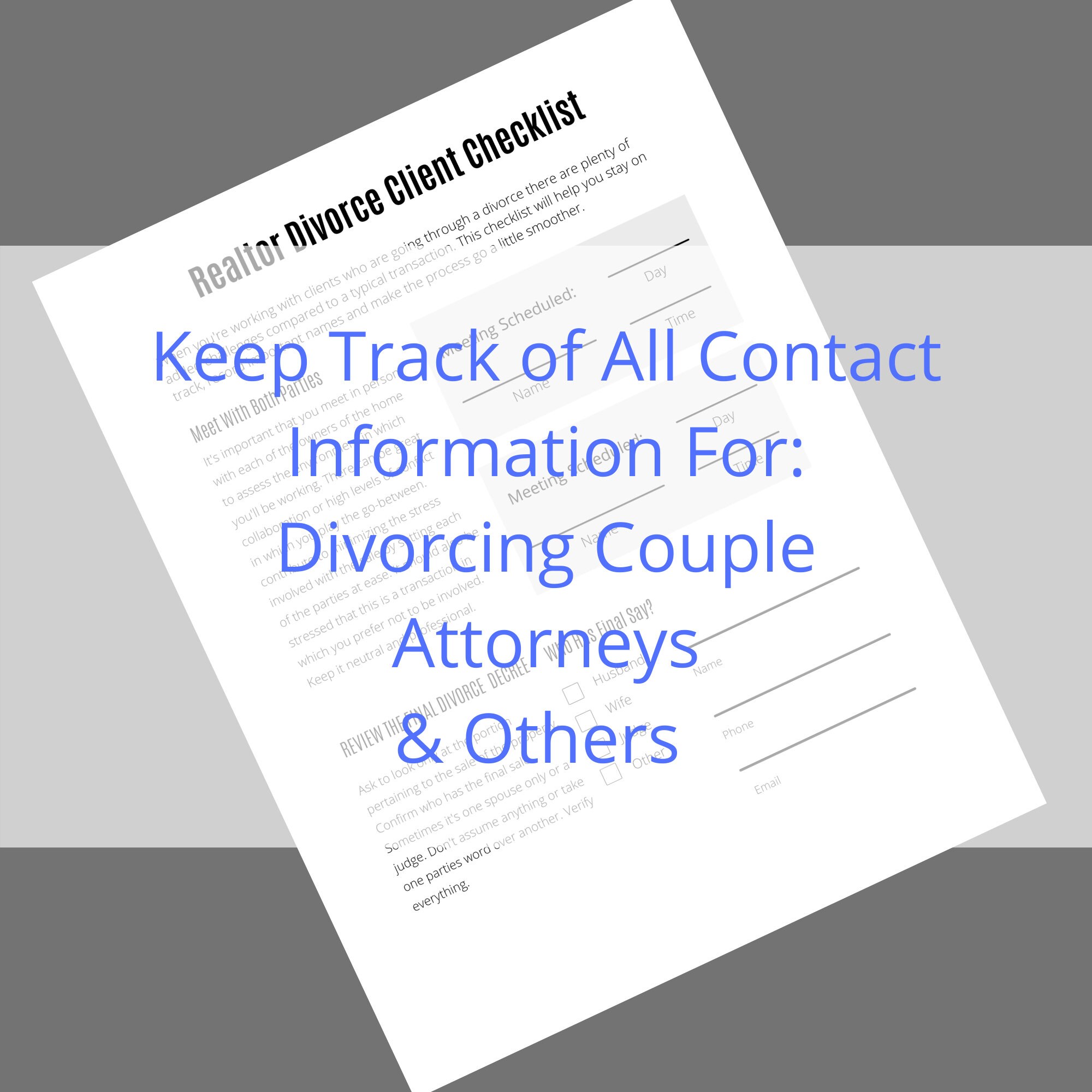 Real Estate Agent Checklist Divorce Checklist for Realtor Divorce ...