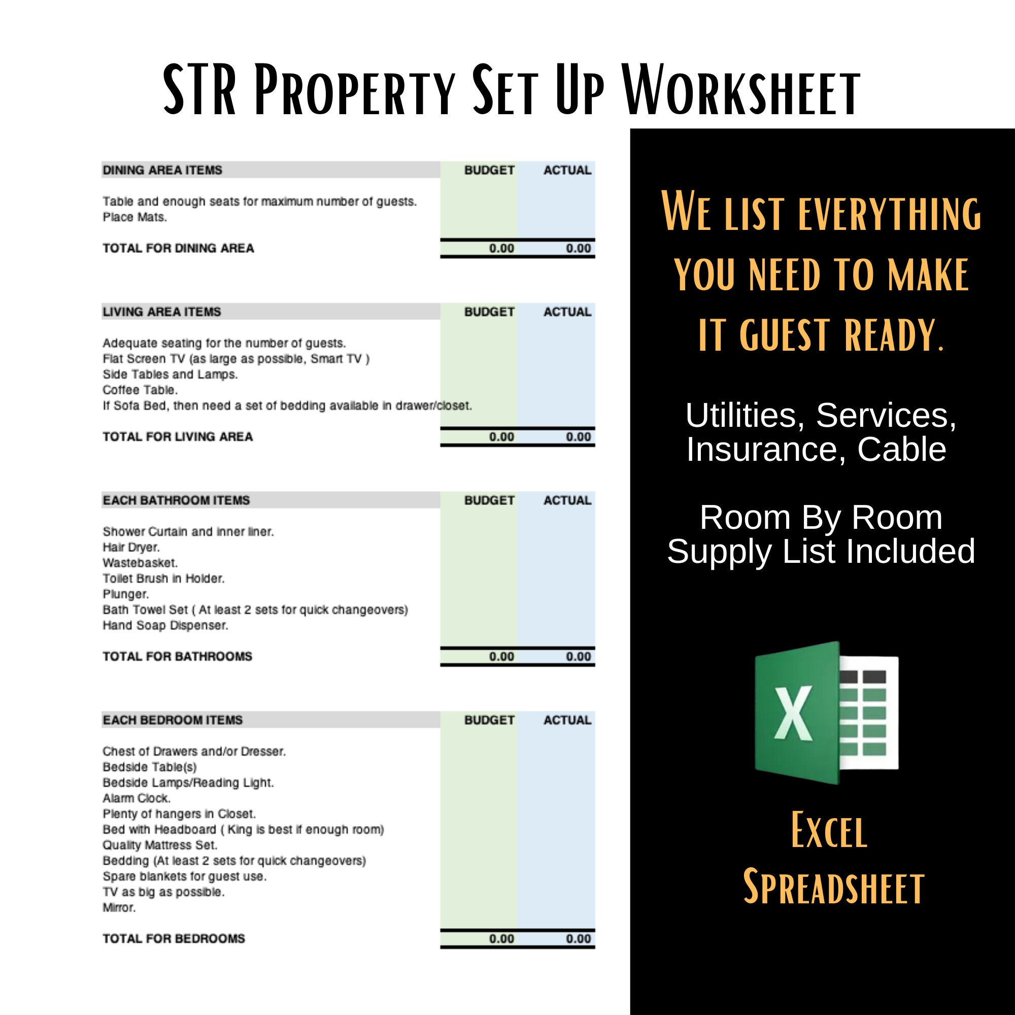 Airbnb Short Term Rental Set up Worksheet Rental Arbitrage EXCEL ...