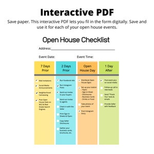 Open House Checklist | Real Estate Planner | Printable to Do List ...