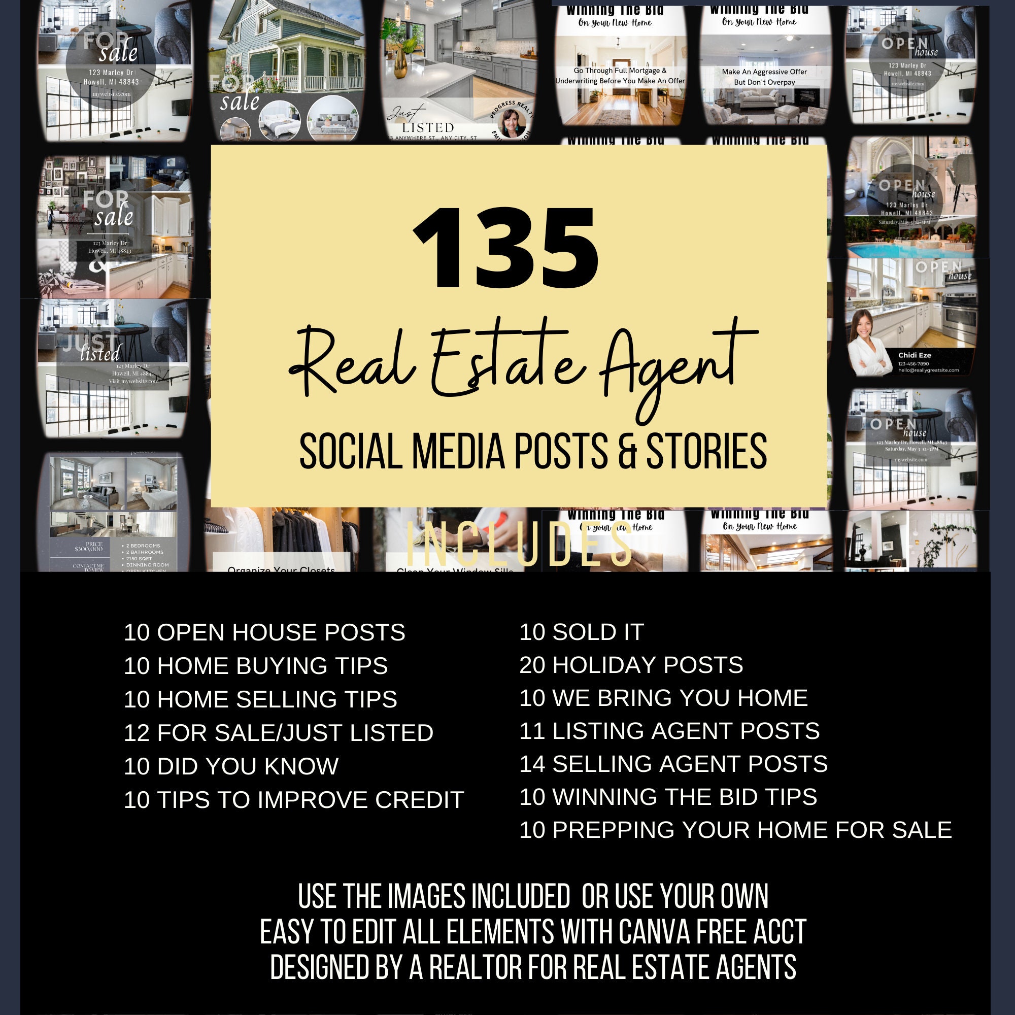 Real Estate Agent Social Media Posts: Canva Templates (digital Download ...