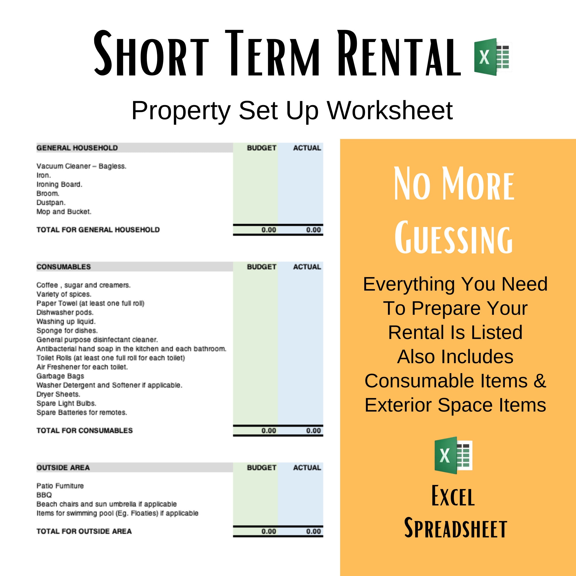 Airbnb Short Term Rental Set up Worksheet Rental Arbitrage EXCEL ...