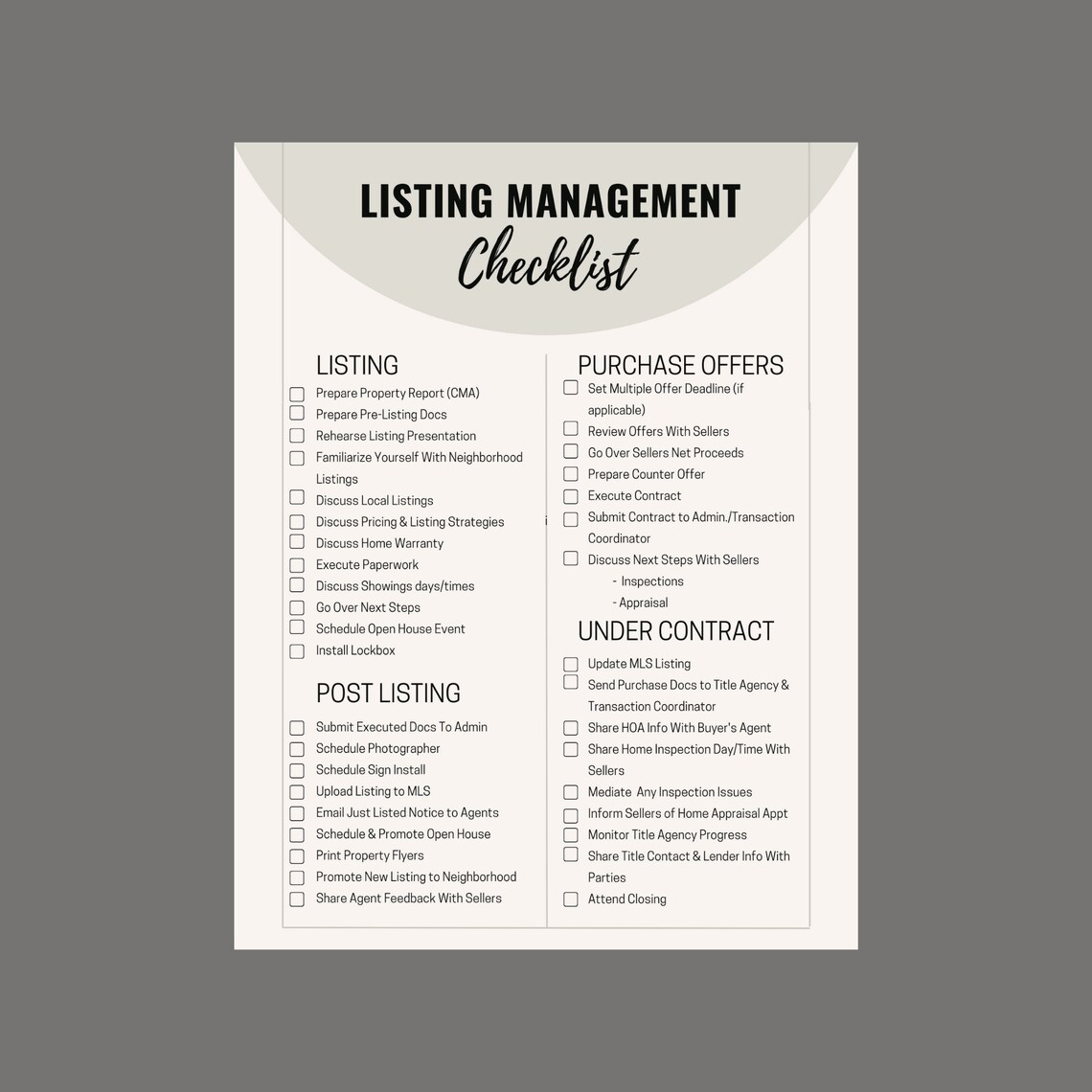 Listing Checklist, Printable Checklist, Daily Checklist, Real Estate ...