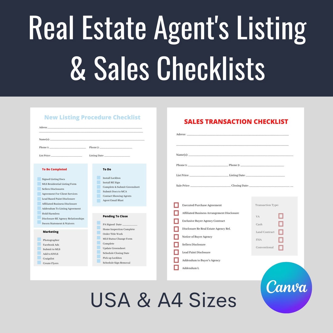 Real Estate Transaction Checklist: Listing & Sales Tracker (PDF, Pages ...