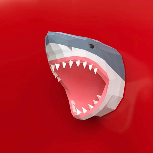 Jaws 3d Paper Shark Out of the Wall Low Poly Papercraft PDF - Etsy