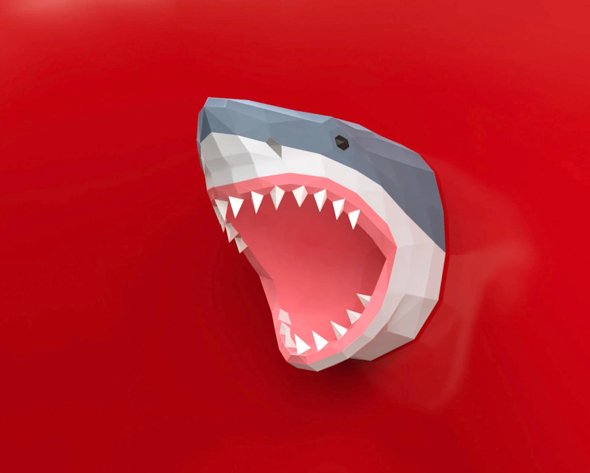 Jaws 3d Paper Shark Out of the Wall, Low Poly, Papercraft, PDF Template ...
