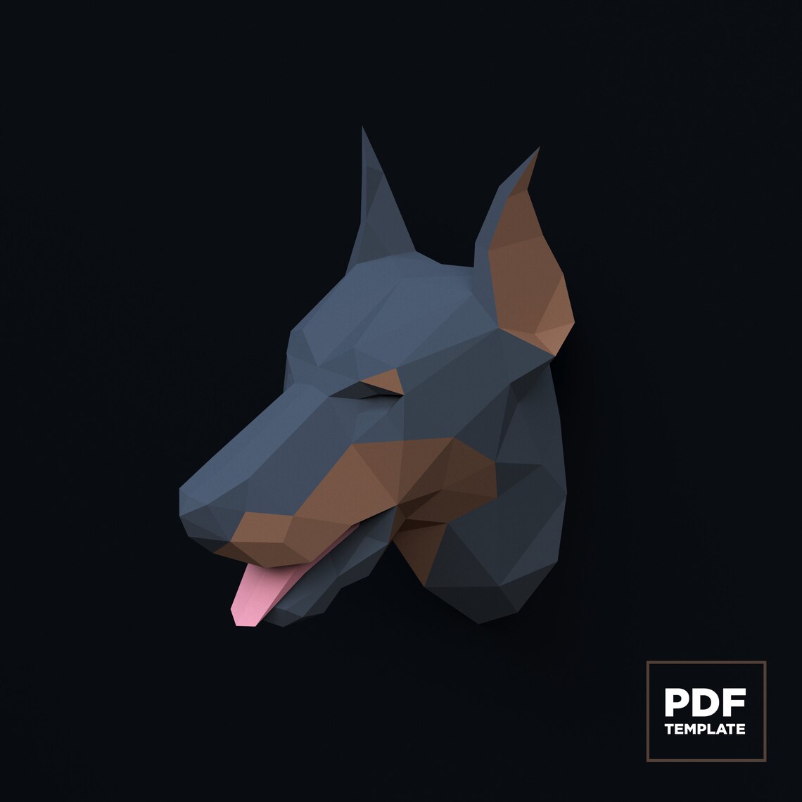 Doberman Head Low Poly Papercraft PDF Template Paper Model - Etsy