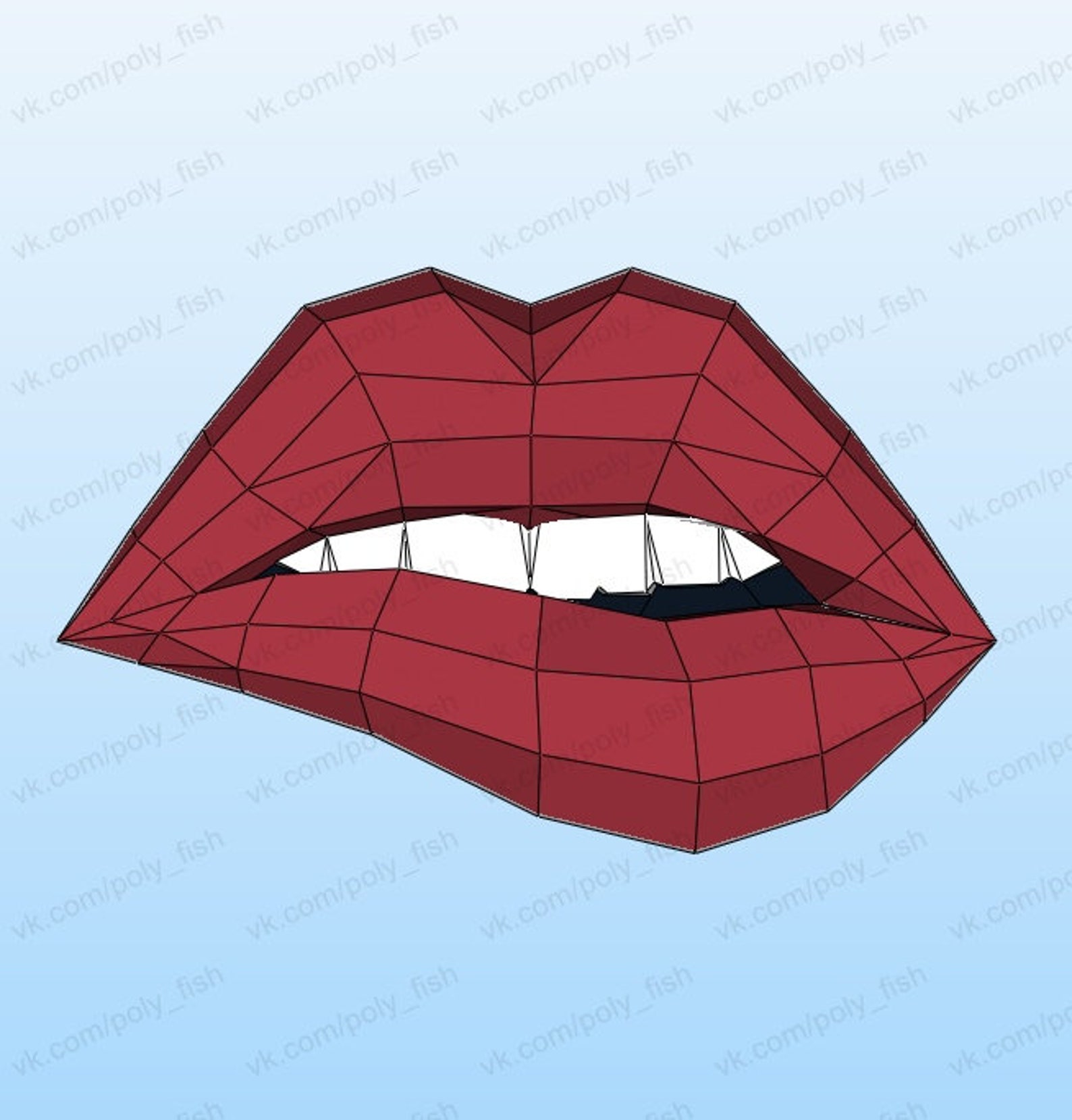 Lips on the Wall, Low Poly, Papercraft, PDF Template, Polygonal Model ...
