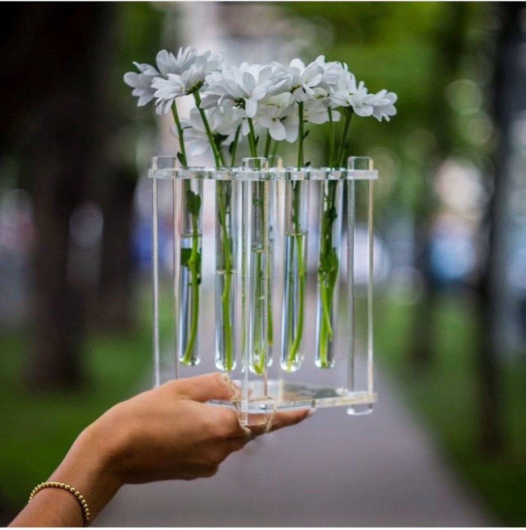 Acrylic Transparent Flower Vase With Glass Test Tubes Gift - Etsy