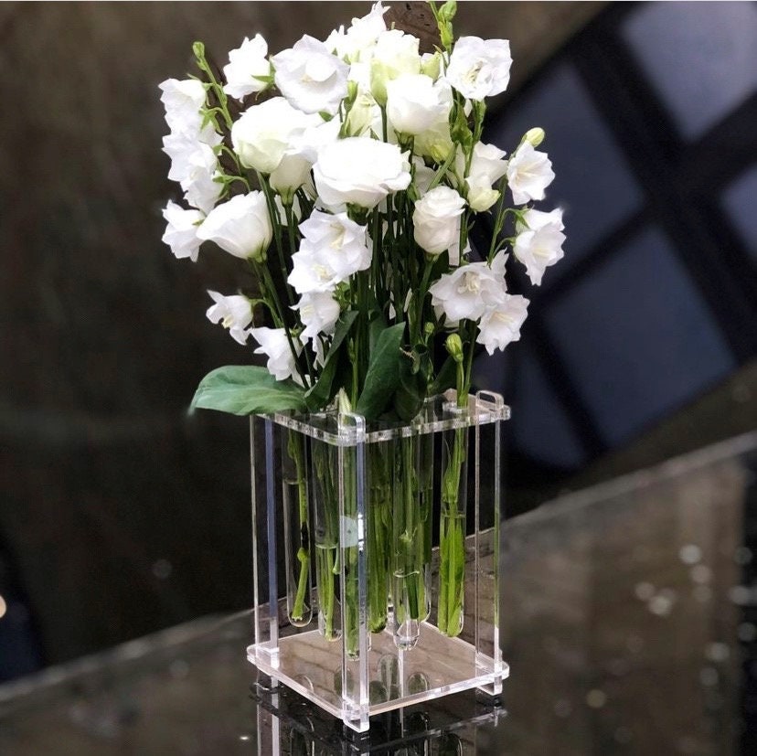 Acrylic Transparent Flower Vase With Glass Test Tubes Gift - Etsy