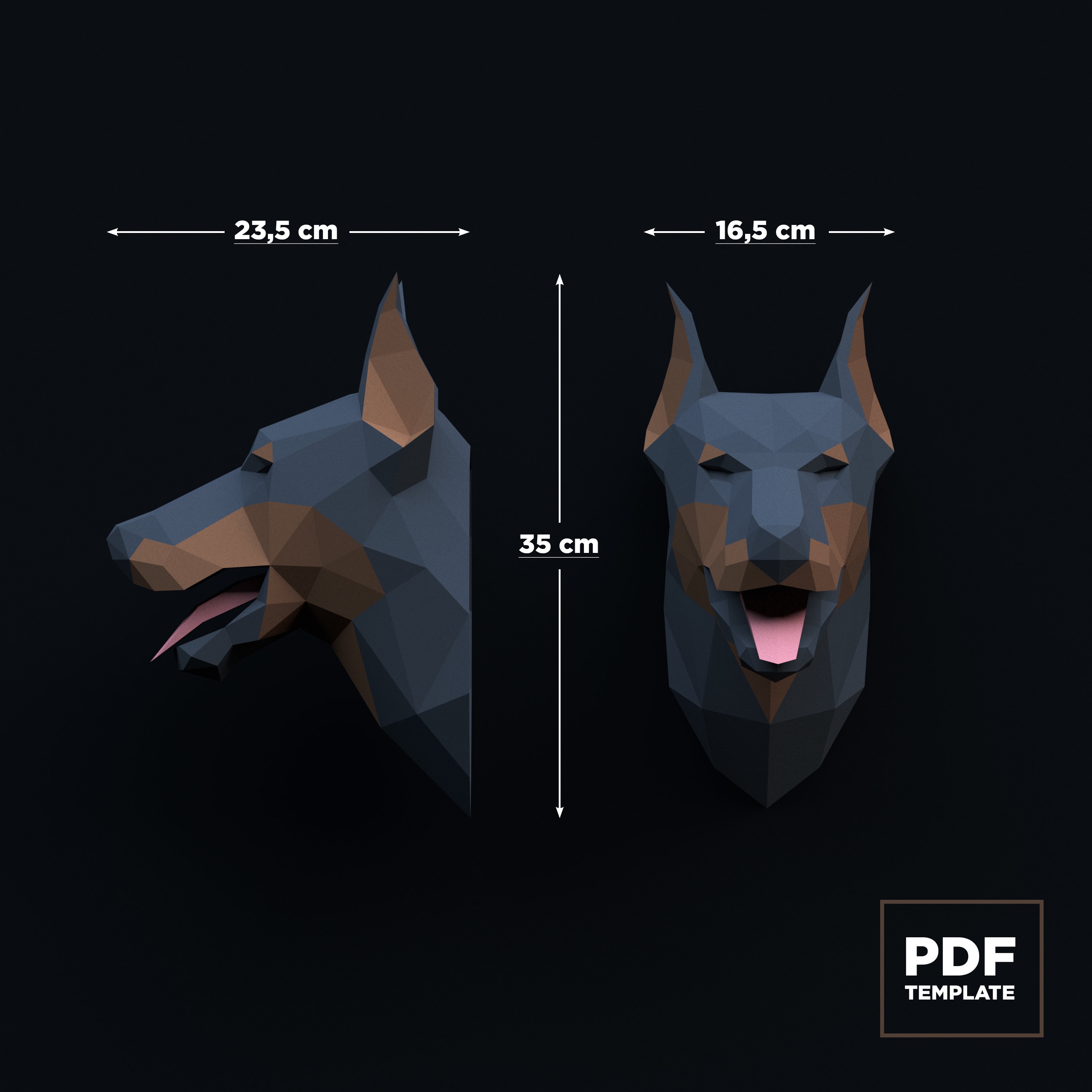 Doberman Head Low Poly Papercraft PDF Template Paper Model - Etsy