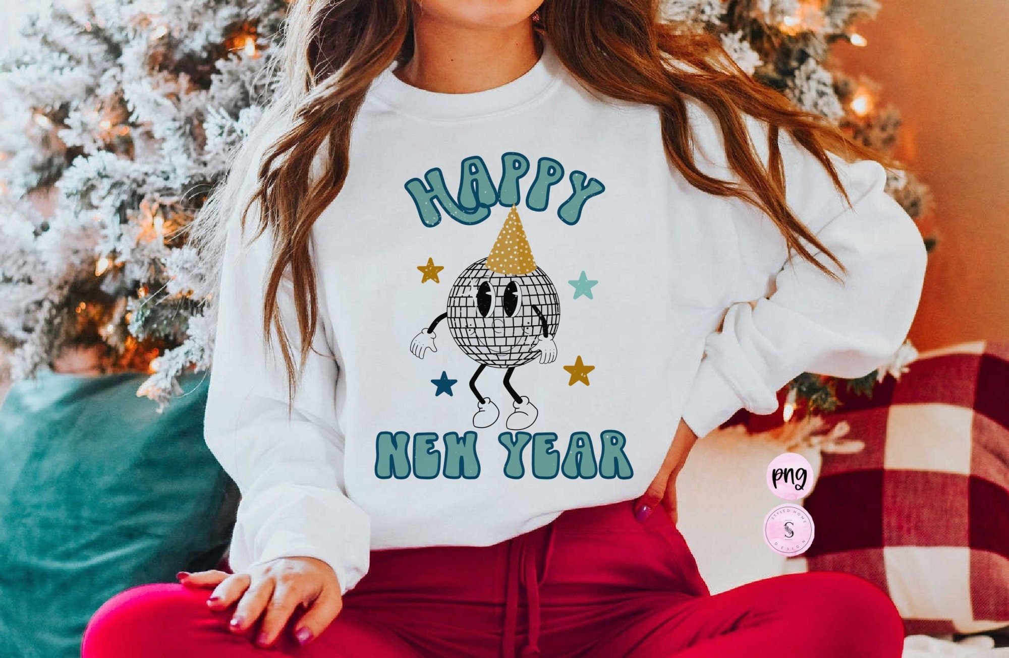 Retro New Year Png Groovy Disco Ball Christmas Distressed - Etsy