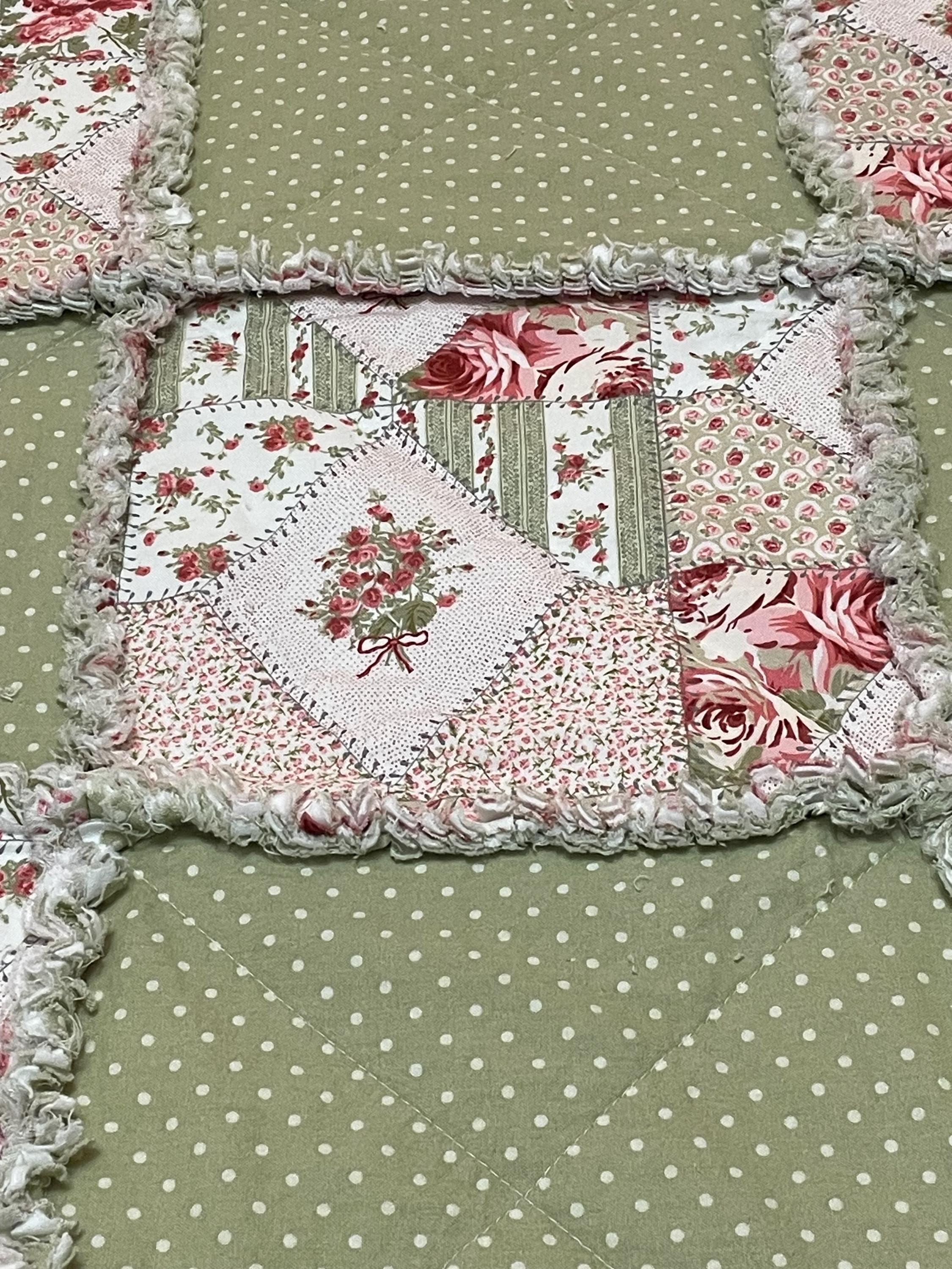 Pink and Green Floral Sofa Throw, Sofa Rag Quilt, Sofa Throw, Vintage ...