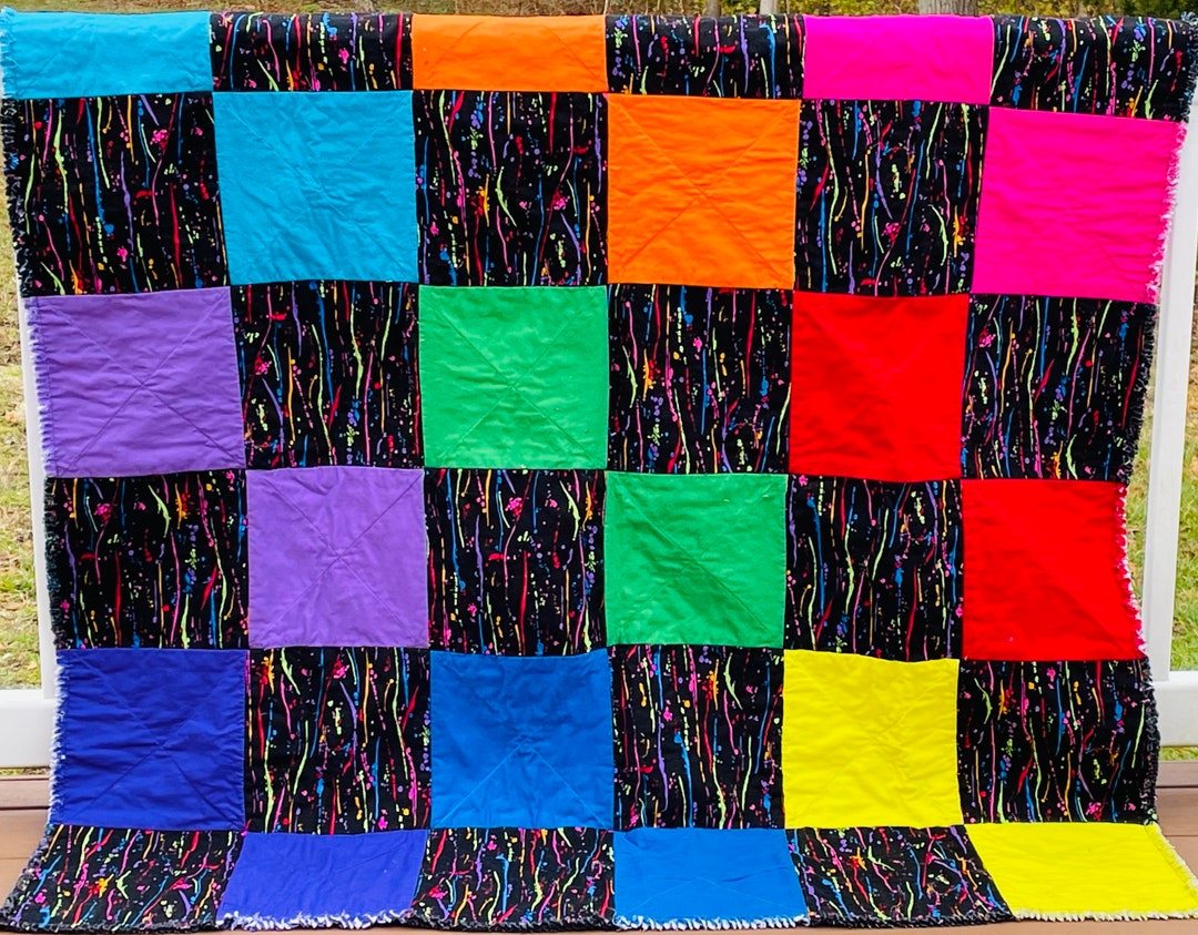 Rainbow Rag Quilt, Handmade Cotton Throw, Colorful Home Decor - Etsy