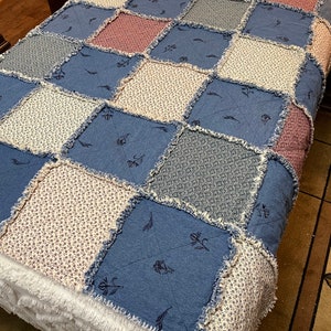 Primitive Floral and Denim Sofa Rag Quilt, Sofa Throw, Farmhouse Quilt ...