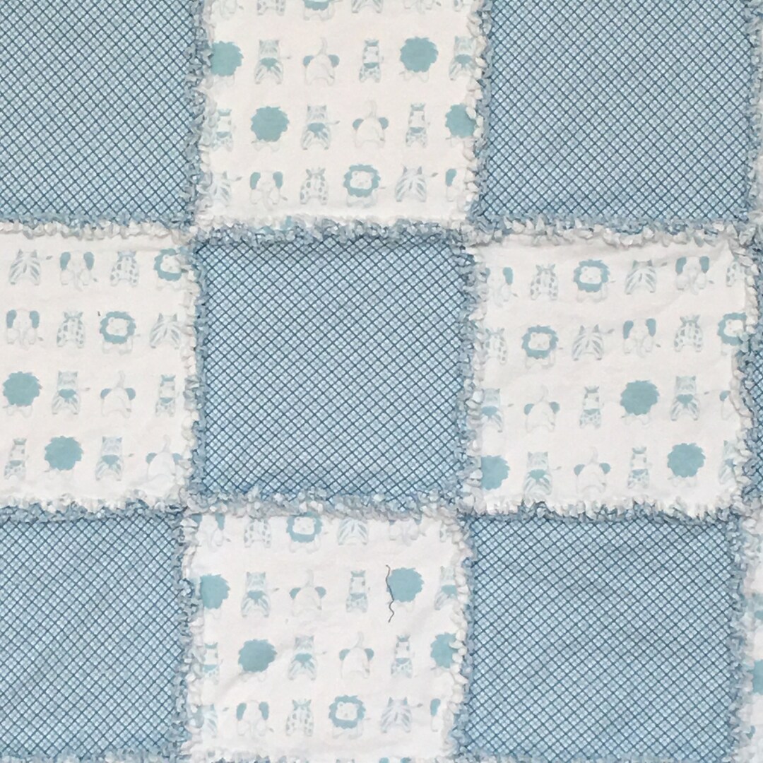 Blue Safari Animal Rag Quilt, Baby Rag Quilt, Baby Blanket, Stroller ...