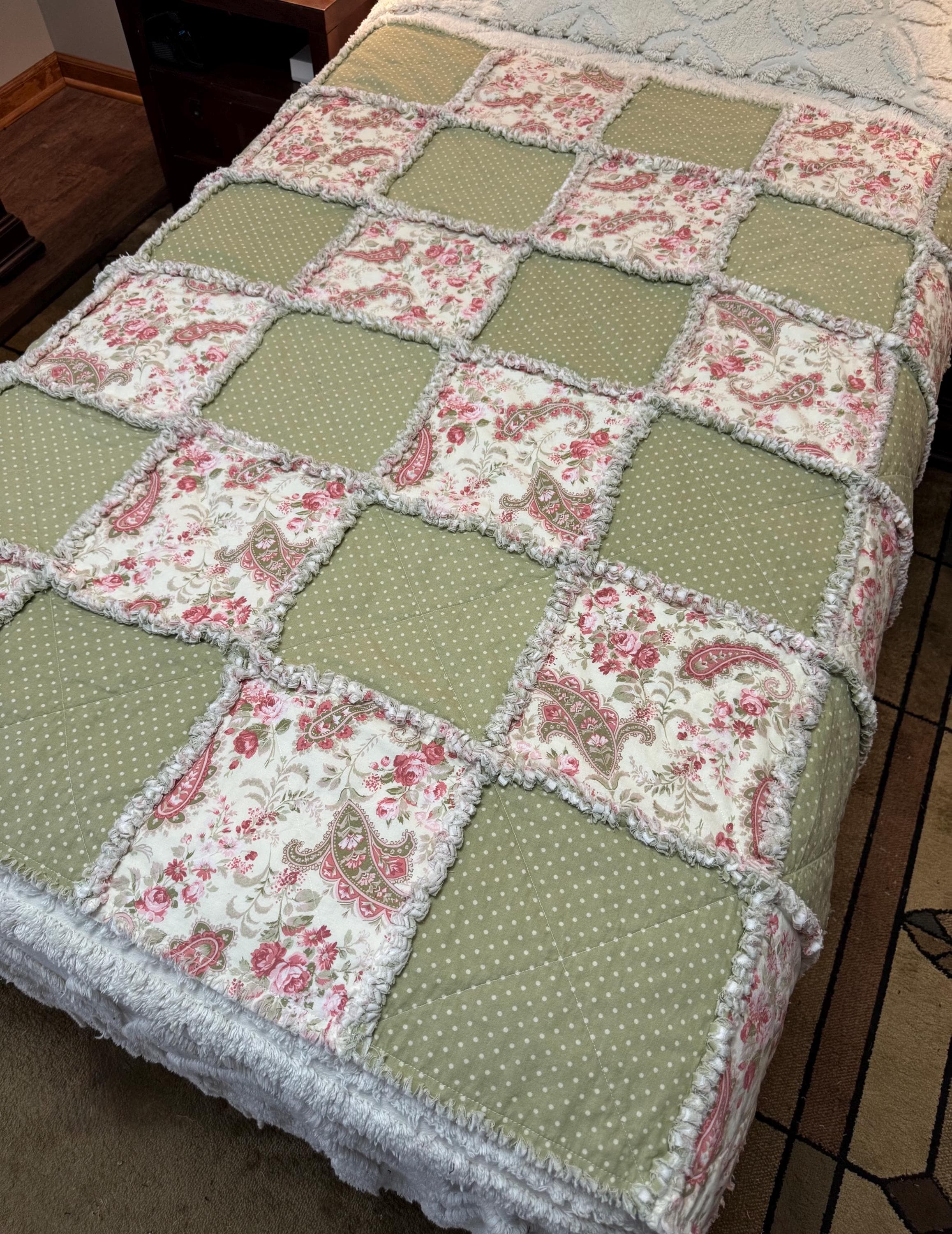 Pink and Green Paisley Sofa Throw, Sofa Rag Quilt, Sofa Throw, Vintage ...