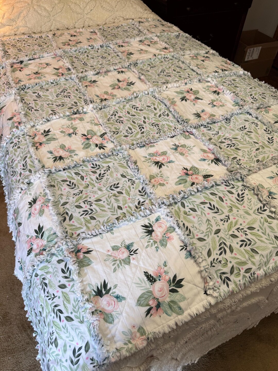 Garden Sofa Rag Quilt, Sofa Throw, Farmhouse Rag Quilt, Farmhouse ...