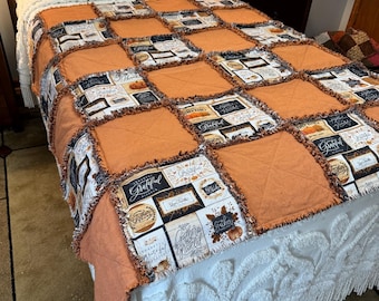 Autumn Leaves and Acorns 2 Rag Quilt, Sofa Throw, Fall Rag Quilt ...