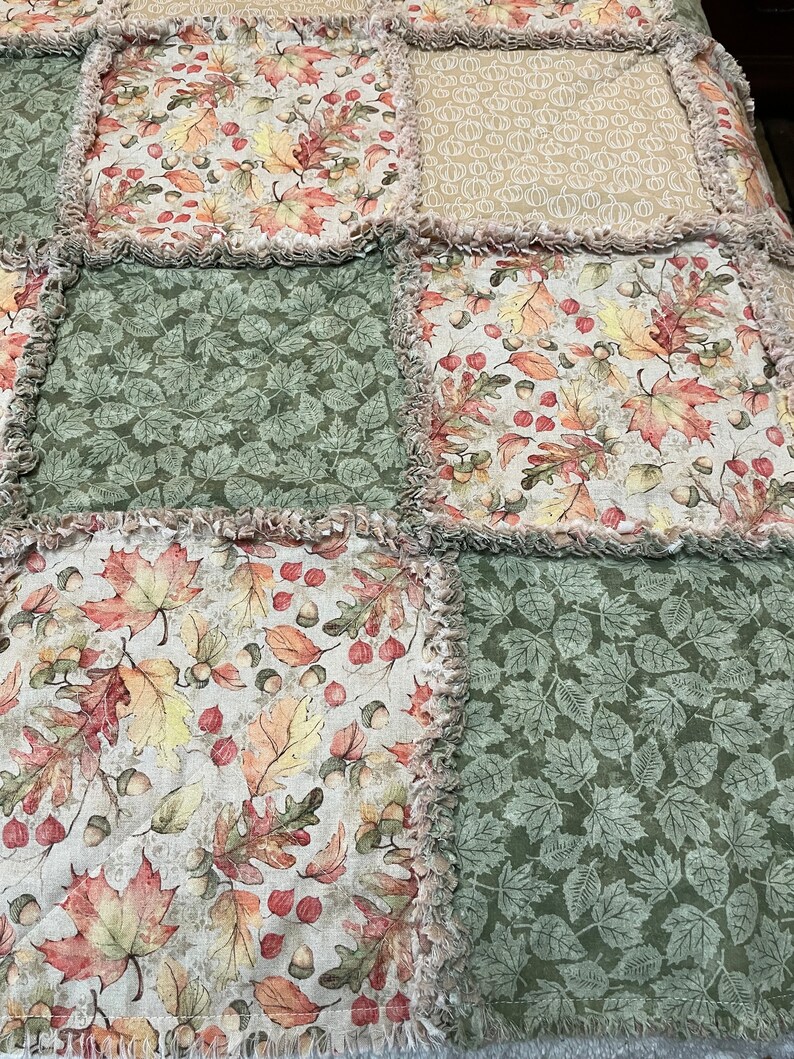 Autumn Leaves and Acorns Sofa Rag Quilt, Sofa Throw, Fall Rag Quilt ...