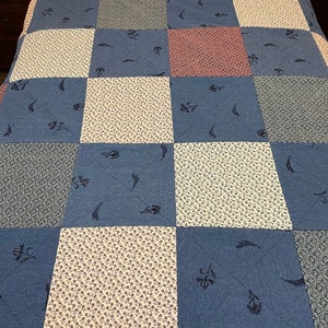 Primitive Floral and Denim Sofa Rag Quilt, Sofa Throw, Farmhouse Quilt ...