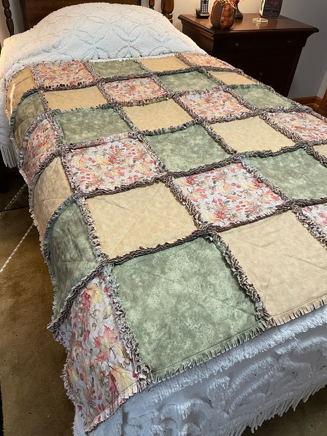 Autumn Leaves and Acorns 2 Rag Quilt, Sofa Throw, Fall Rag Quilt ...