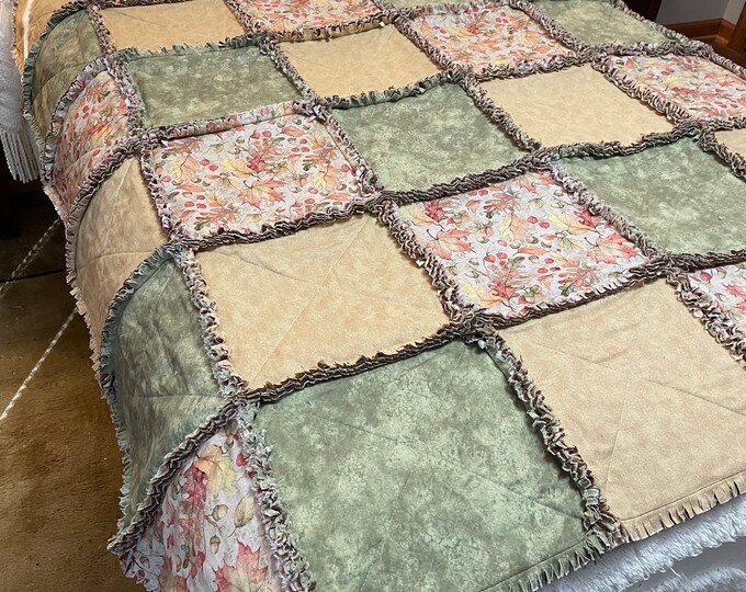 Autumn Leaves and Acorns 2 Rag Quilt, Sofa Throw, Fall Rag Quilt ...