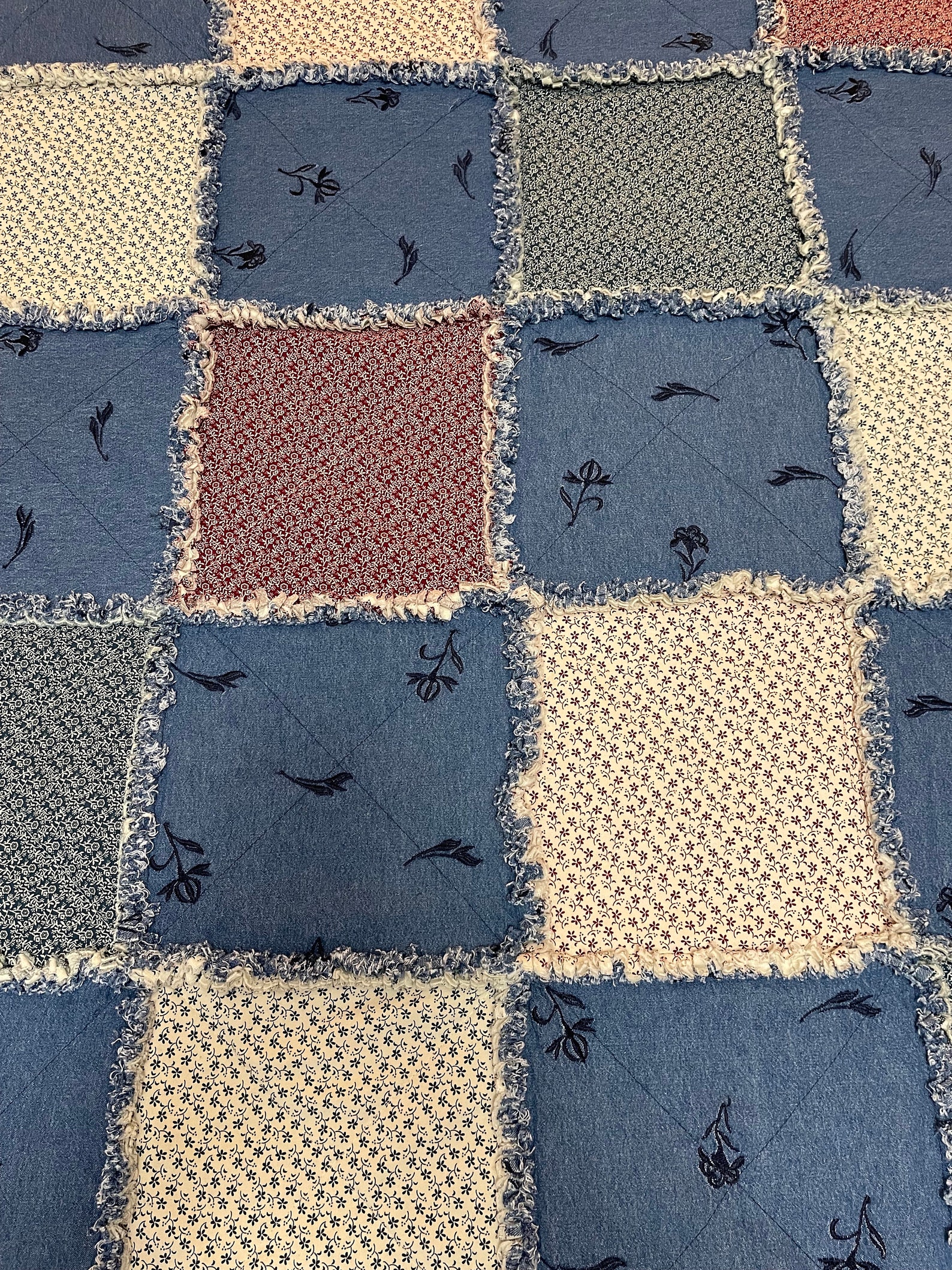 Primitive Floral and Denim Sofa Rag Quilt, Sofa Throw, Farmhouse Quilt ...