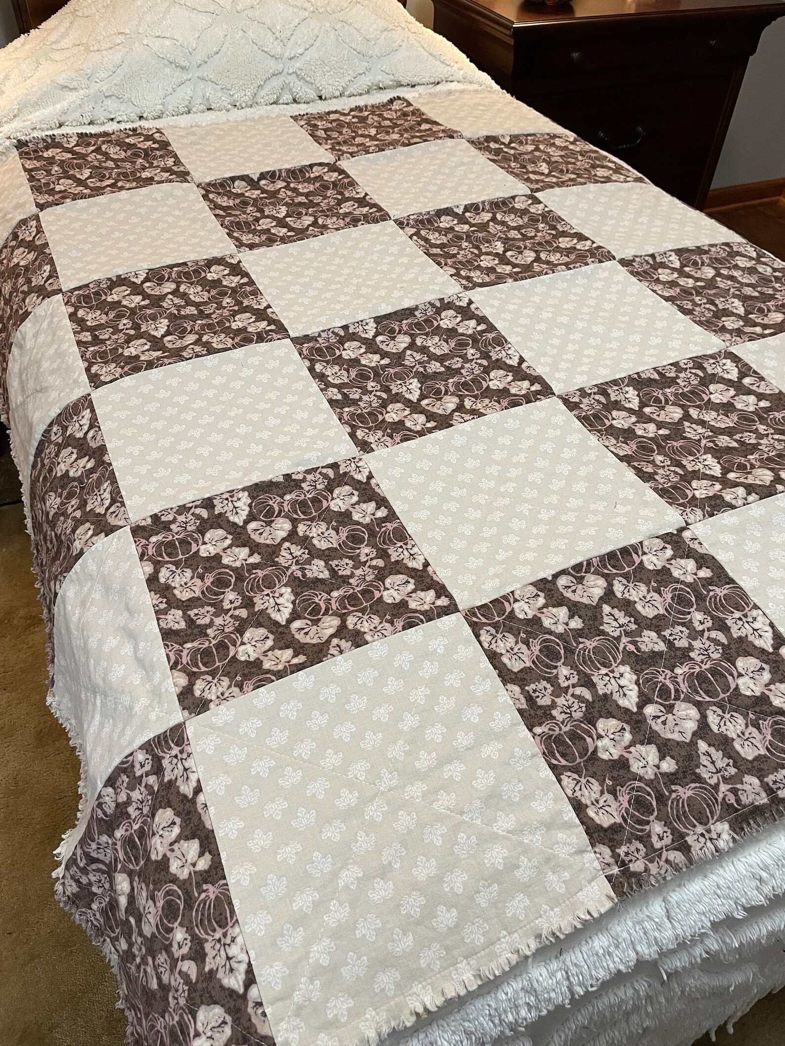 Autumn Pumpkin 2 Rag Quilt, Sofa Throw, Fall Rag Quilt, Autumn Sofa ...