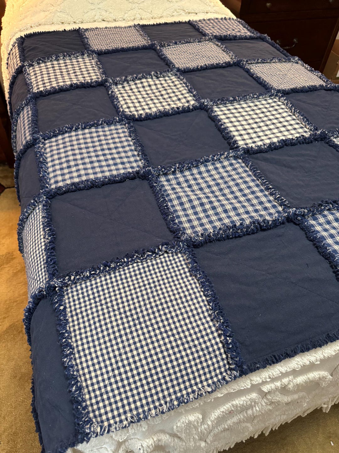 Primitive Check and Plaid Sofa Rag Quilt, Sofa Throw, Farmhouse Quilt ...