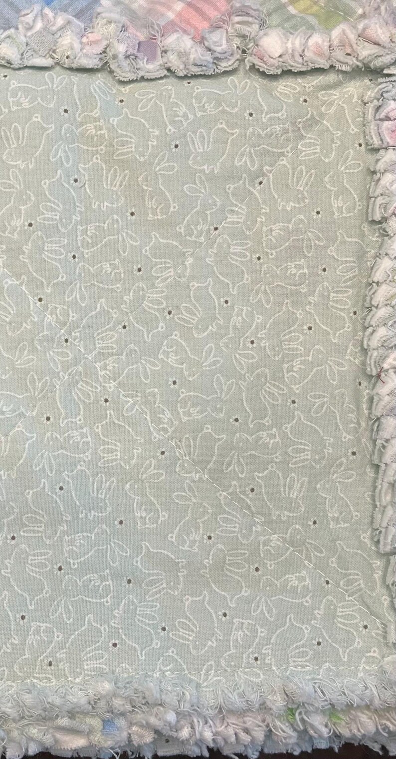 Spring Bunny Rag Quilt, Mint Green, Farmhouse Throw (53x53) - Etsy