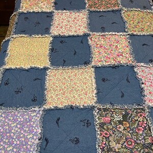 Vintage Floral Sofa Throw, Sofa Rag Quilt, Sofa Throw, Farmhouse ...